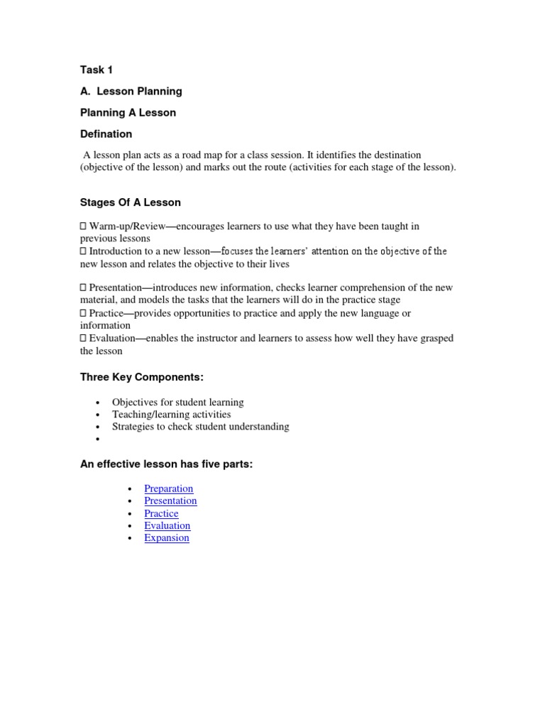 Task 1a. Planning A Lesson | PDF | Lesson Plan | Teachers