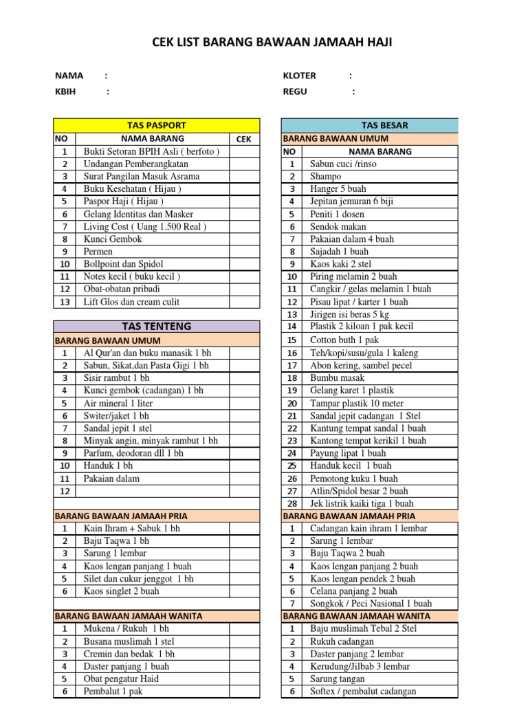 Cek List Haji | PDF