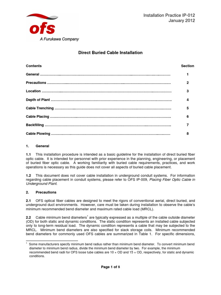 Direct Buried Cable Installation PDF | PDF | Cable | Optical Fiber