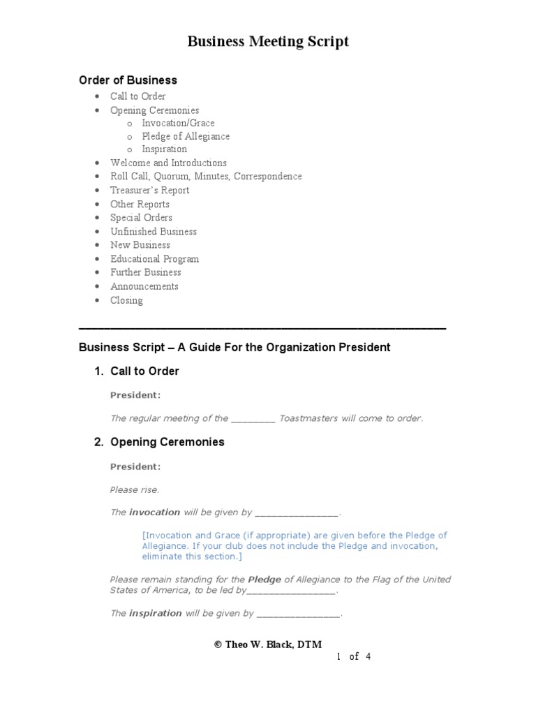 Business Meeting Script | Corruption | Accountability