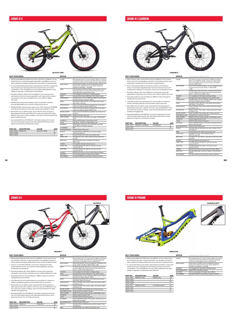 Specialized Demo 8 II Specifications | PDF | Road Vehicles | Vehicle Parts