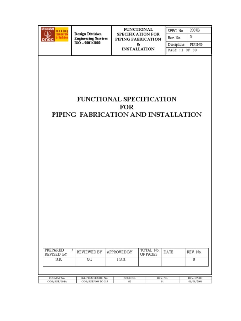 Piping Fabrication & Installation Specs | PDF | Pipe (Fluid Conveyance ...
