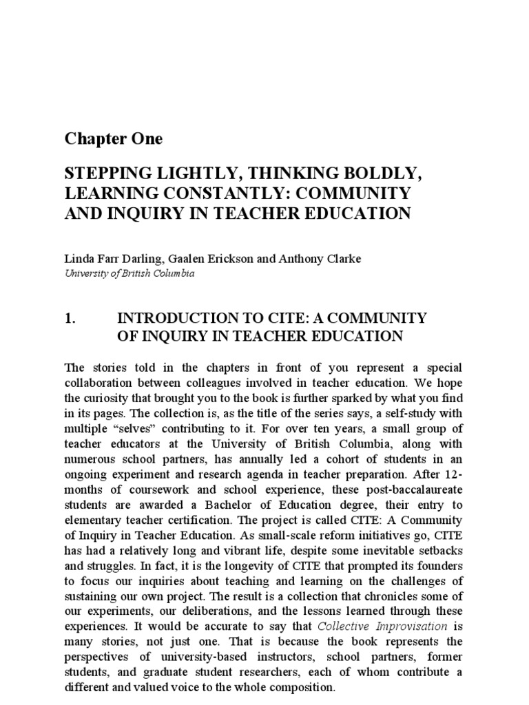 Chapter One Stepping Lightly, Thinking Boldly, Learning Constantly ...