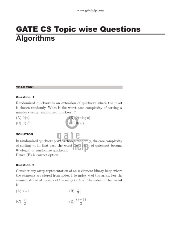 GATE CS Exam: Algorithms Focus | PDF | Time Complexity
