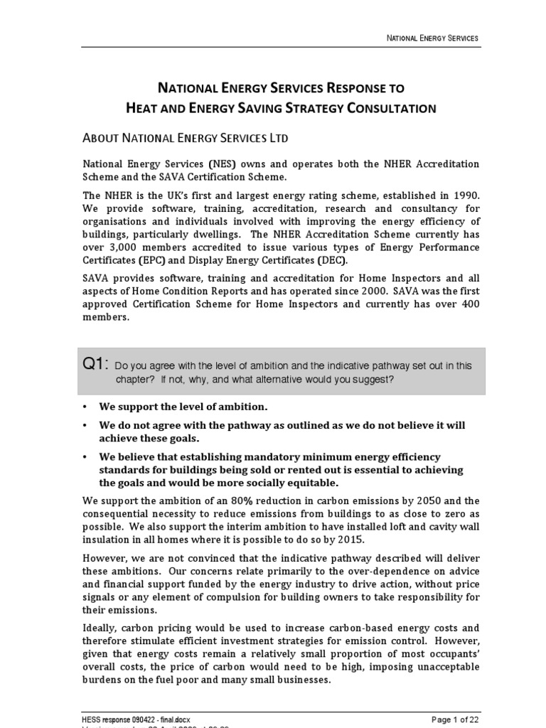 National Energy Services's Response To Heat and Energy Saving Strategy ...