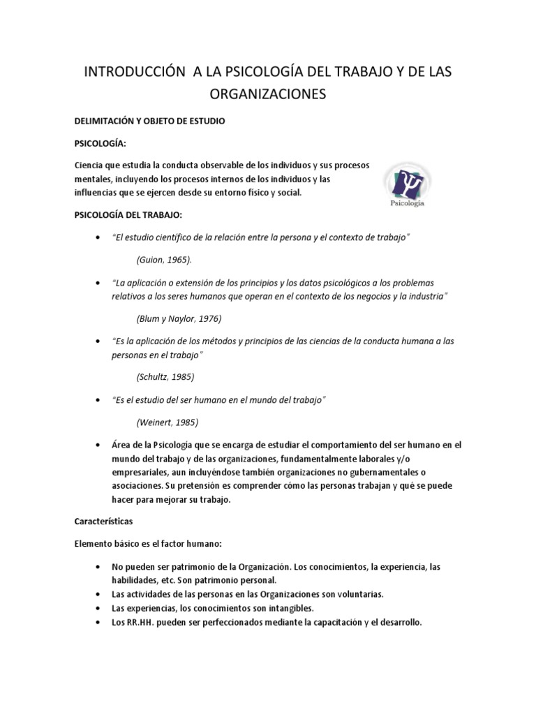 Introducción A La Psicología Del Trabajo y de Las Organizaciones | PDF | Recursos humanos ...