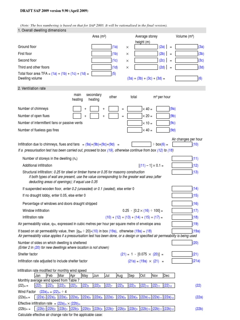 Draft SAP 2009 Worksheet | PDF | Water Heating | Cogeneration