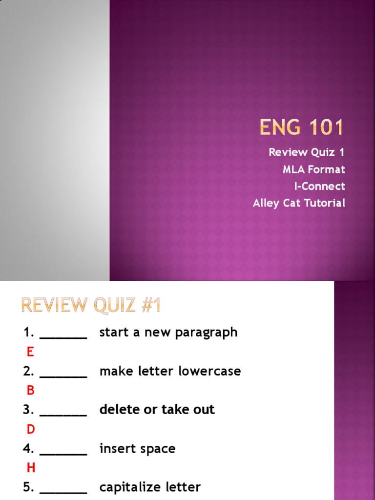 Eng 101 Review Quiz1 MLA Format IConnect | PDF | Citation | Bracket