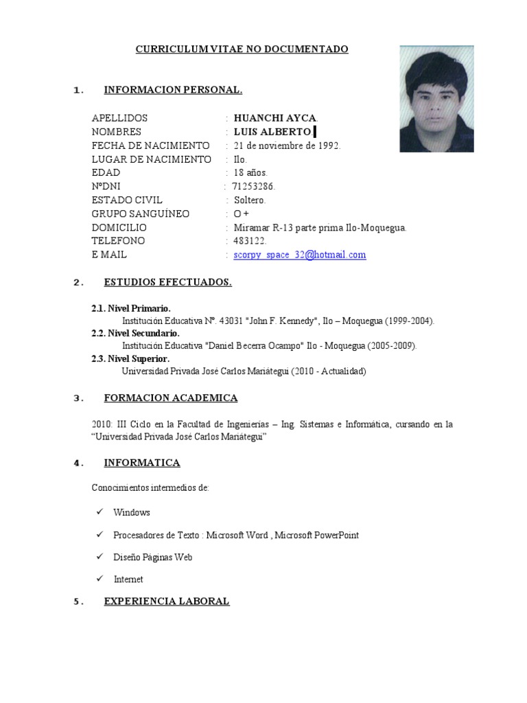 Curriculum Vitae No Documentado | PDF