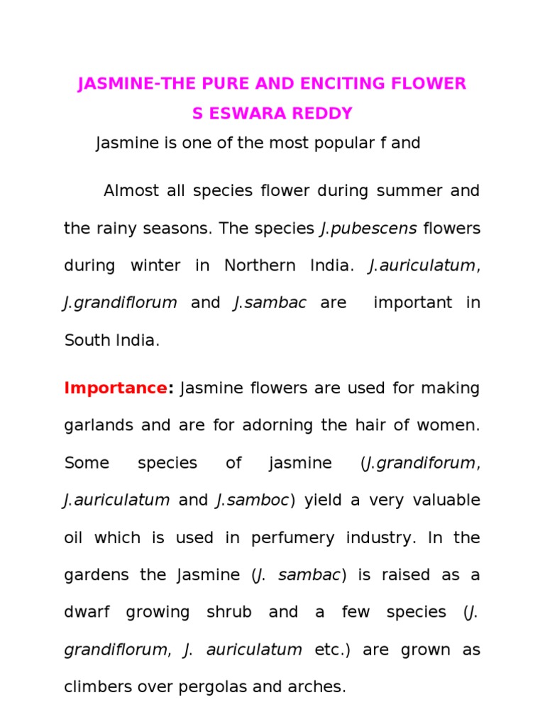 Jasmine-The Flower of Summer | PDF | Cooking, Food & Wine | Science ...