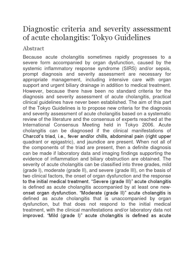 Diagnostic Criteria And Severity Assessment Of Acute Cholangitis Pdf Medical Diagnosis