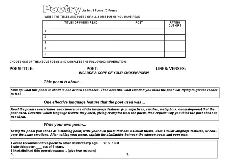 Write Your Own Poem Assignment | PDF | Language Arts & Discipline | Poetry