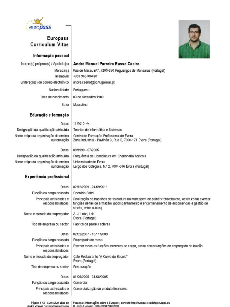 CV Andr Caeiro | PDF | Portugal | Ciência e Tecnologia