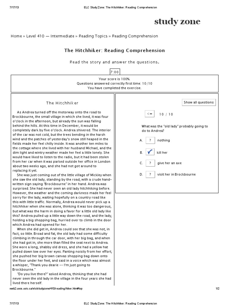 The Hitchhiker Reading Comprehension Angel Pluas | PDF