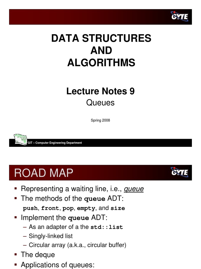 Data Structures And Algorithms Lecture Notes 9 Pdf Queue Abstract Data Type Array Data