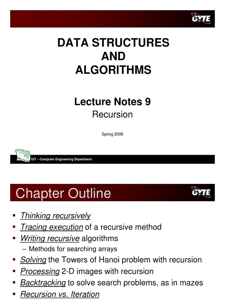 Data Structures And Algorithms Lecture Notes 9 Pdf Recursion