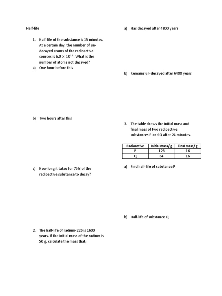 Half-life calculations and radioactive decay experiments | PDF
