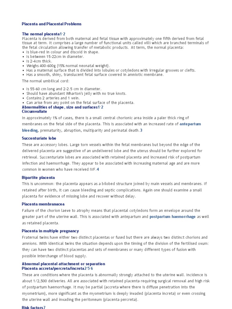 Placenta and Placental Problems | PDF | Childbirth | Placenta