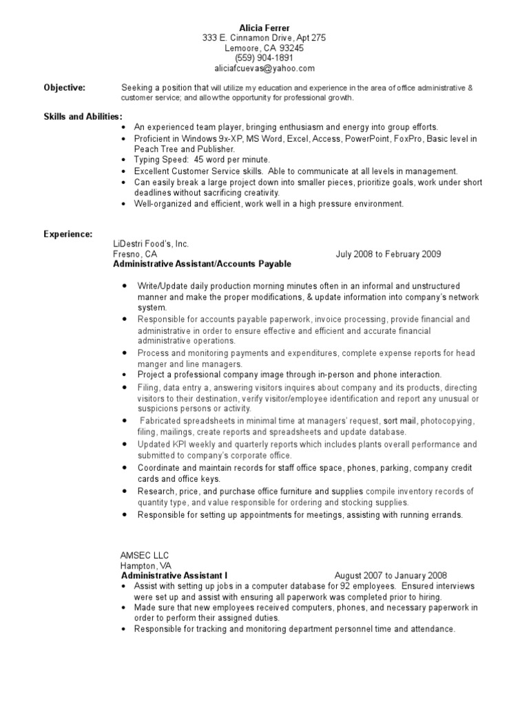 Alicia Ferrer (Resume) 5.11.09 | PDF | Accounts Payable | Databases