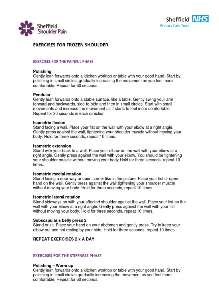 Frozen Shoulder Exercises | PDF | Anatomical Terms Of Motion | Elbow