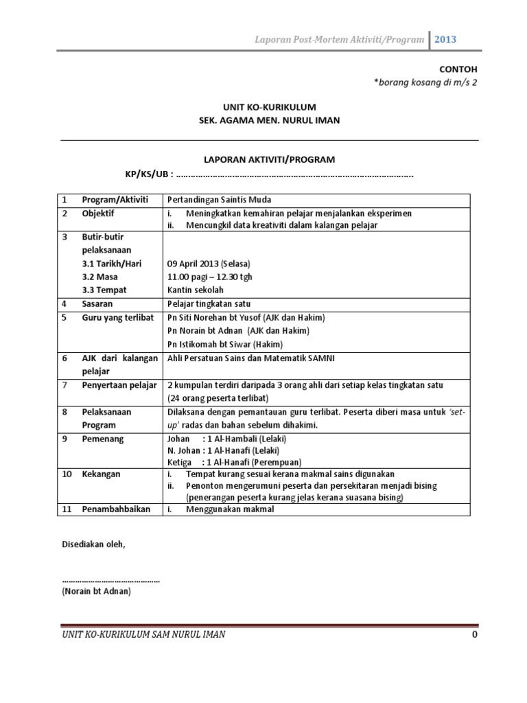 Template Laporan Aktiviti@Program | PDF