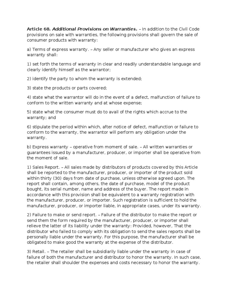 Ra 7394 Consumer Act of The Philippines | Guarantee | Implied Warranty