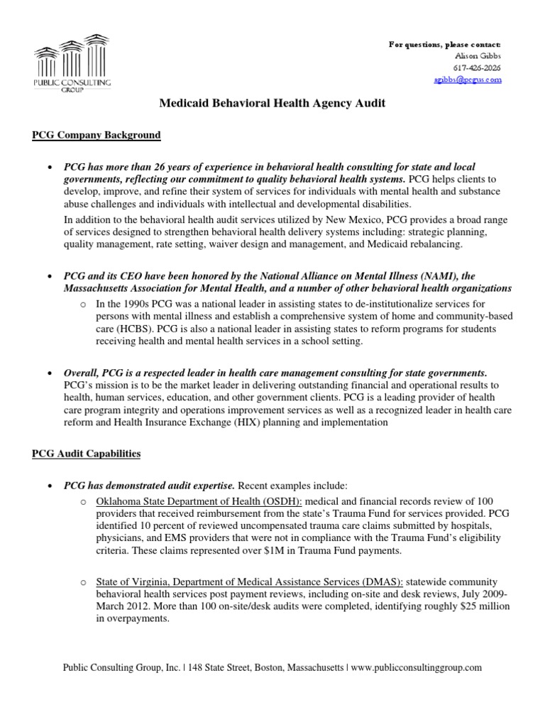 Public Consulting Group (PCG) Background | PDF | Mental Health | Medicaid