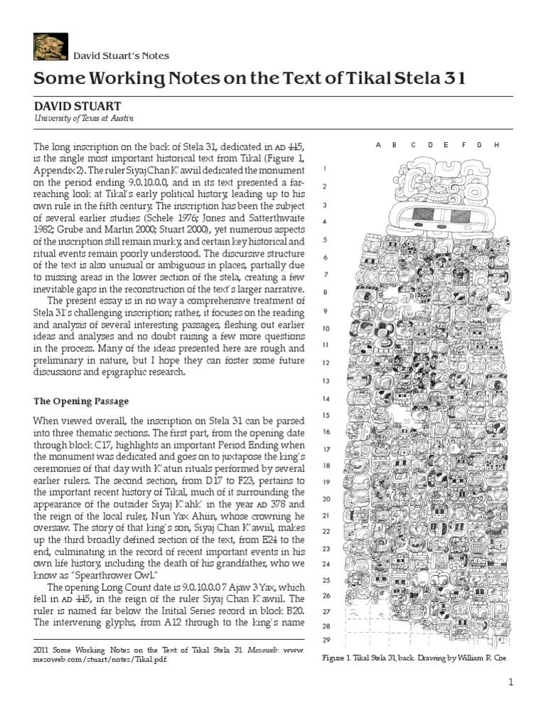 An Analysis of Key Passages from the Historical Text of Tikal Stela 31 ...