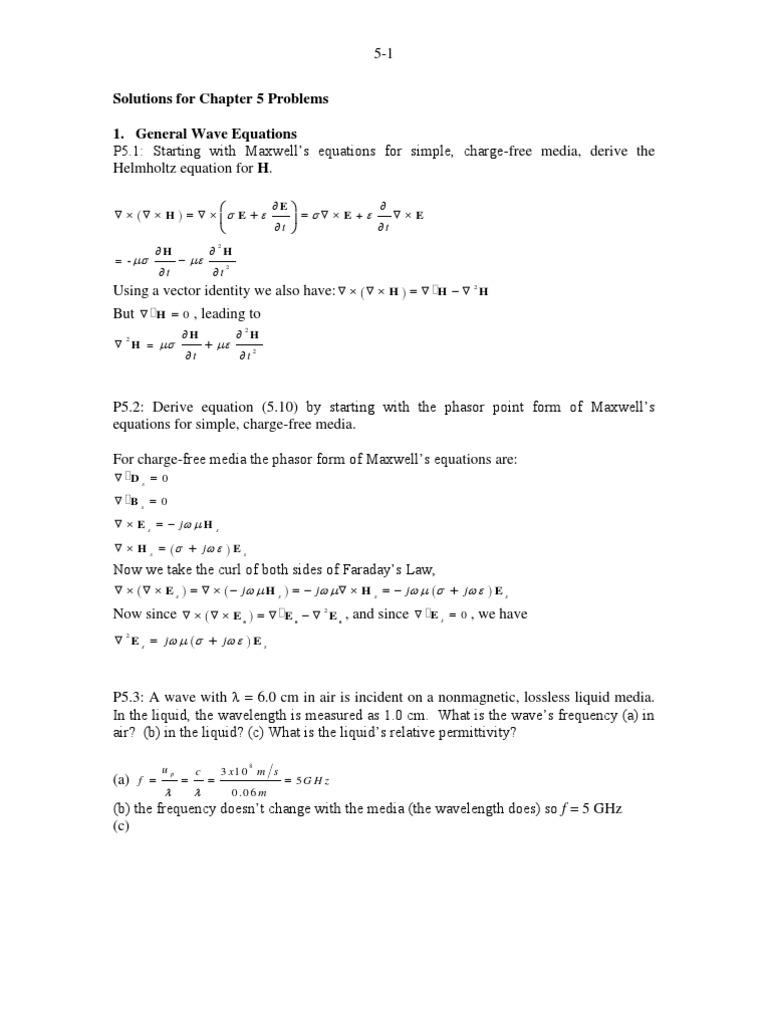 Solutions for Chapter 5 Problems: Derivations of wave equations and ...