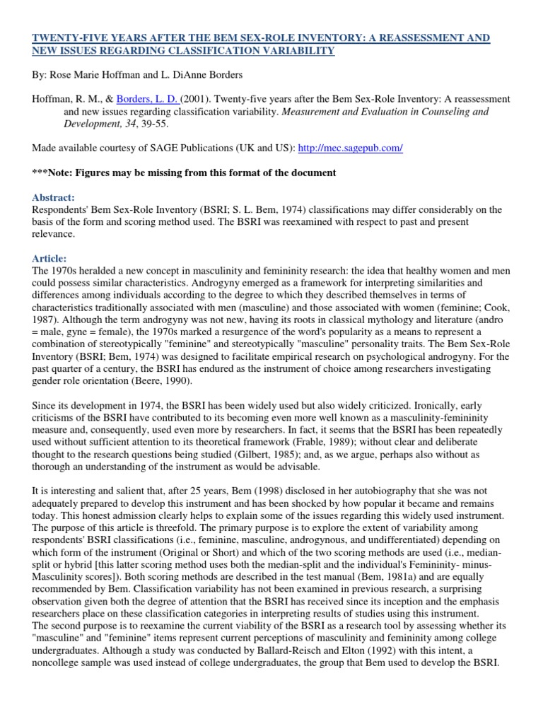 Twenty-Five Years After The Bem Sex-Role Inventory | PDF | Gender Role ...