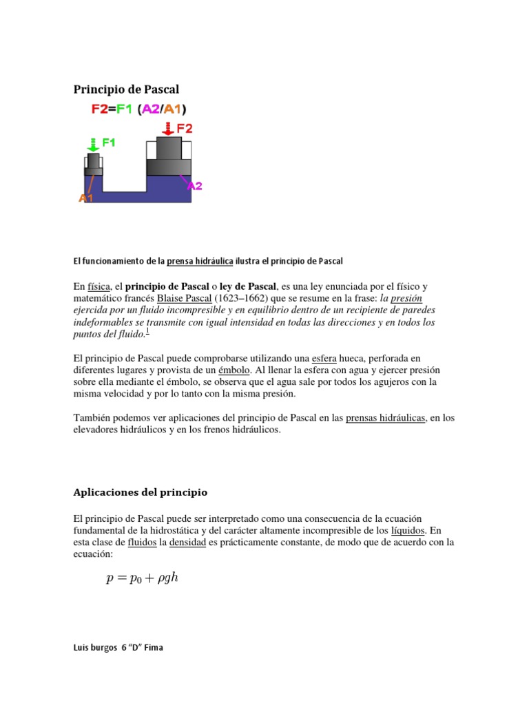 Principio de Pascal | PDF | Ingeniería mecánica | Física Aplicada e ...
