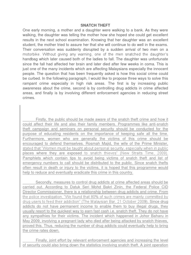 Snatch Theft | PDF | Substance Abuse | Crime & Violence