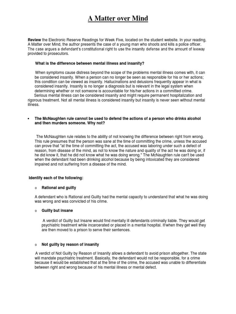 Matter of Mind | PDF | Insanity Defense | Government Information
