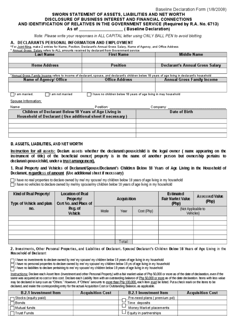 Baseline Declaration Form1 | Equity (Finance) | Mergers And Acquisitions