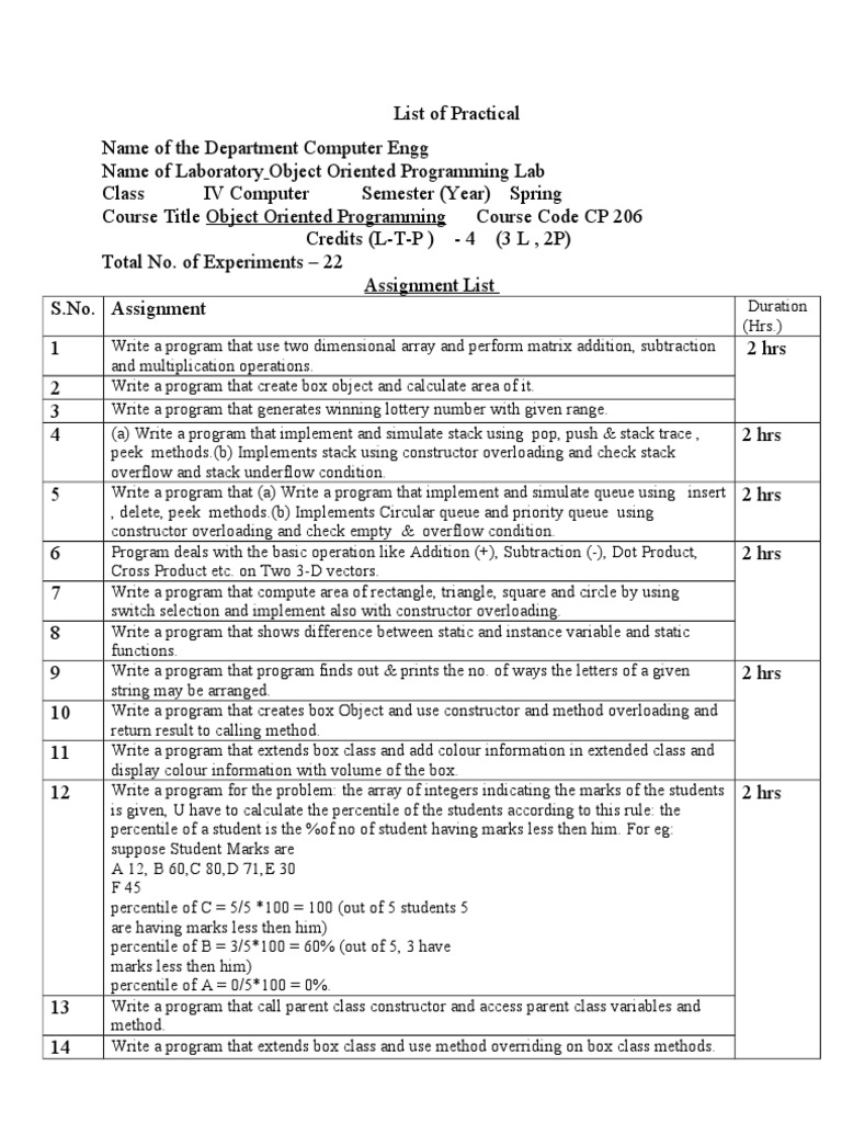 List of Practicals OOP | PDF | Method (Computer Programming) | Class (Computer Programming)