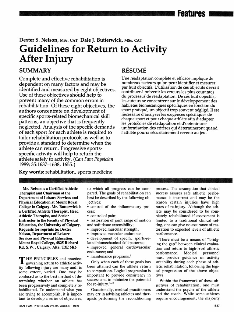 Guidelines for Safe Return to Sports | PDF | Aspirin | Physical Therapy