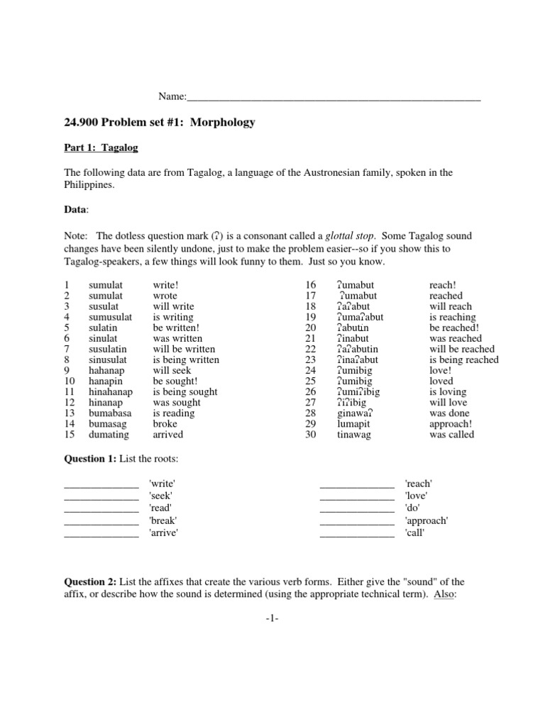 Morphology Problem Set Tagalog | PDF | Tagalog Language | Verb