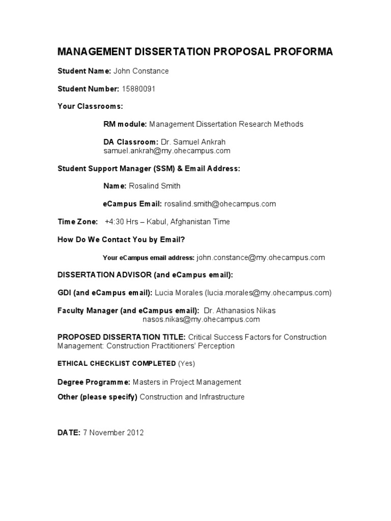 Management Dissertation Proposal Proforma - Final | PDF | Survey ...