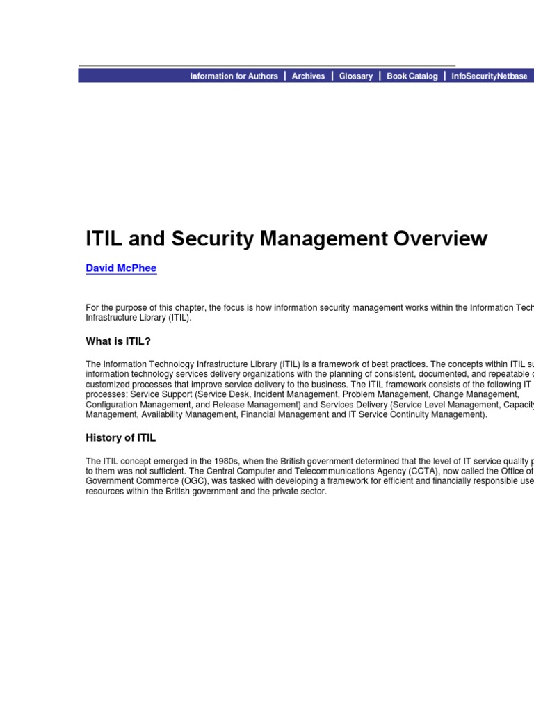 ITIL and Security Management Overview | PDF | Itil | Incident Management