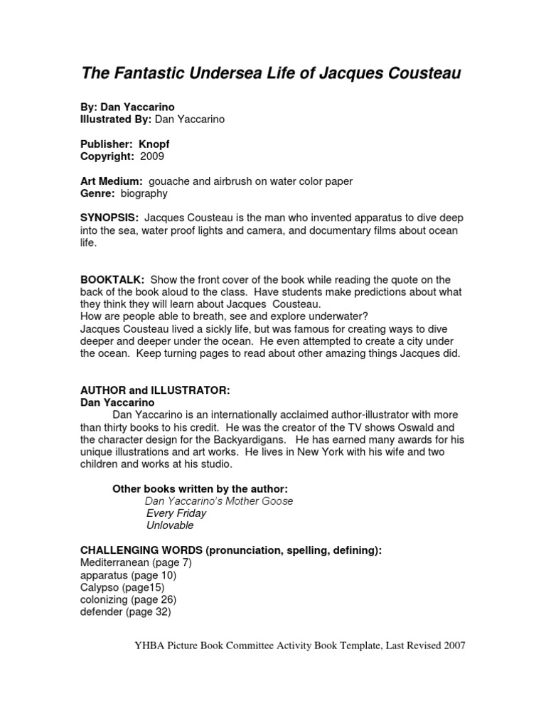 The Fantastic Undersea Life of Jacques Cousteau: Dan Yaccarino's Mother ...