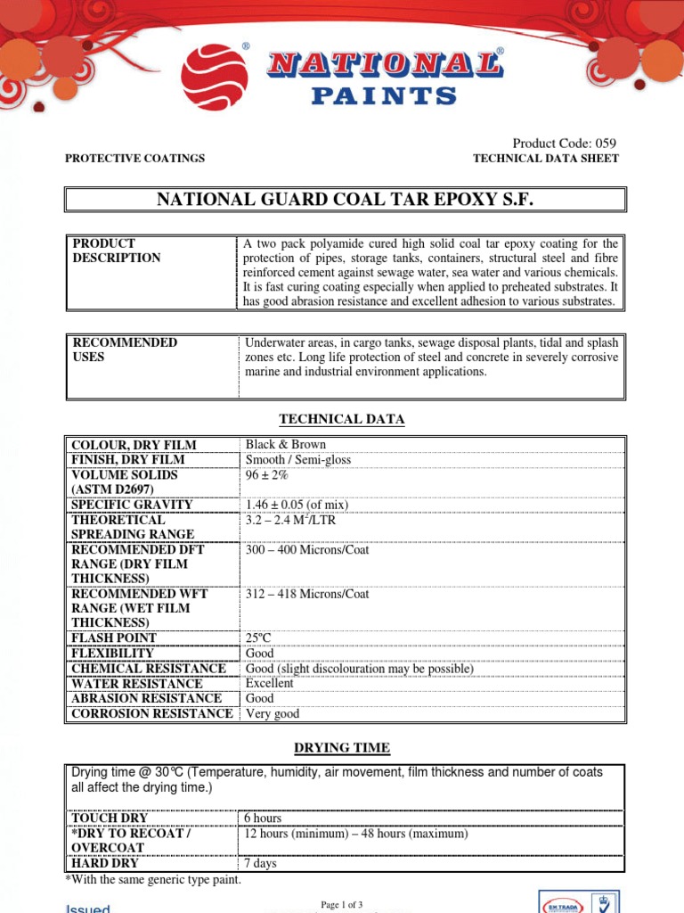National Guard Coal Tar Epoxy Data Sheet | PDF | Epoxy | Paint