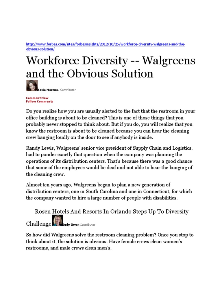 Workforce Diversity Walgreens and The Obvious Solution | PDF