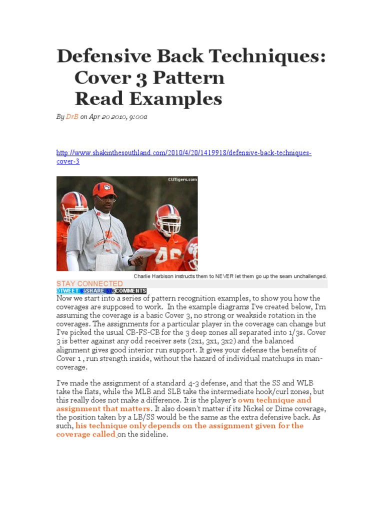 Defensive Back Techniques: Cover 3 Pattern Read Examples | PDF ...