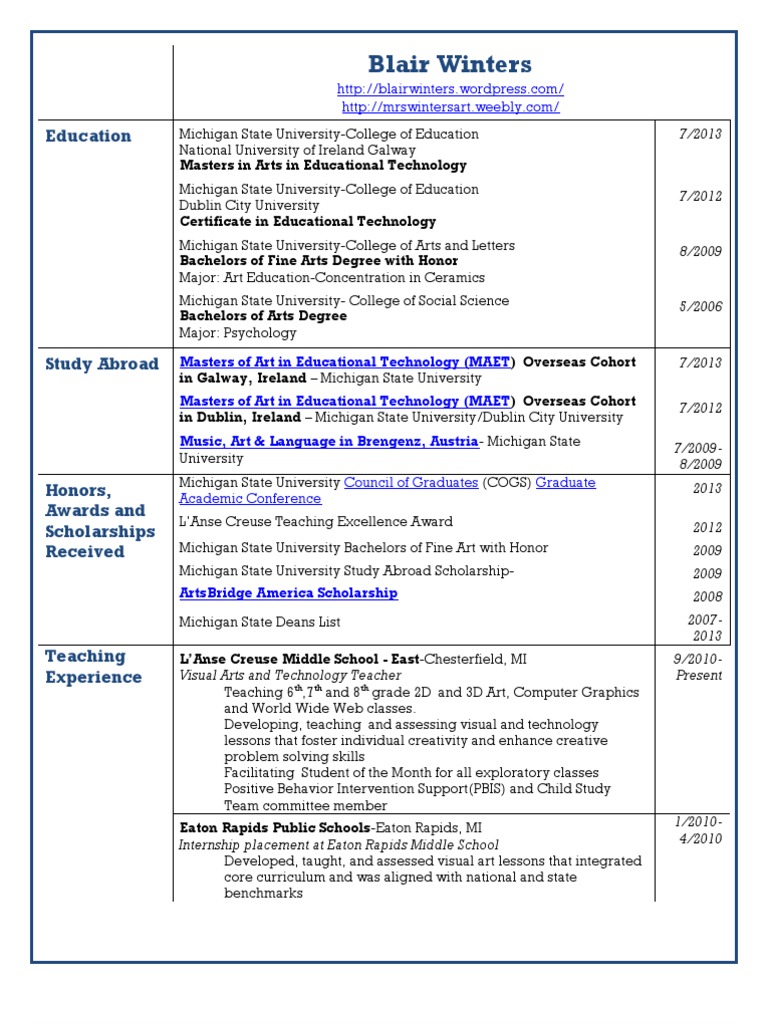 Blair Winters Resume 2013 | PDF | Michigan State University ...