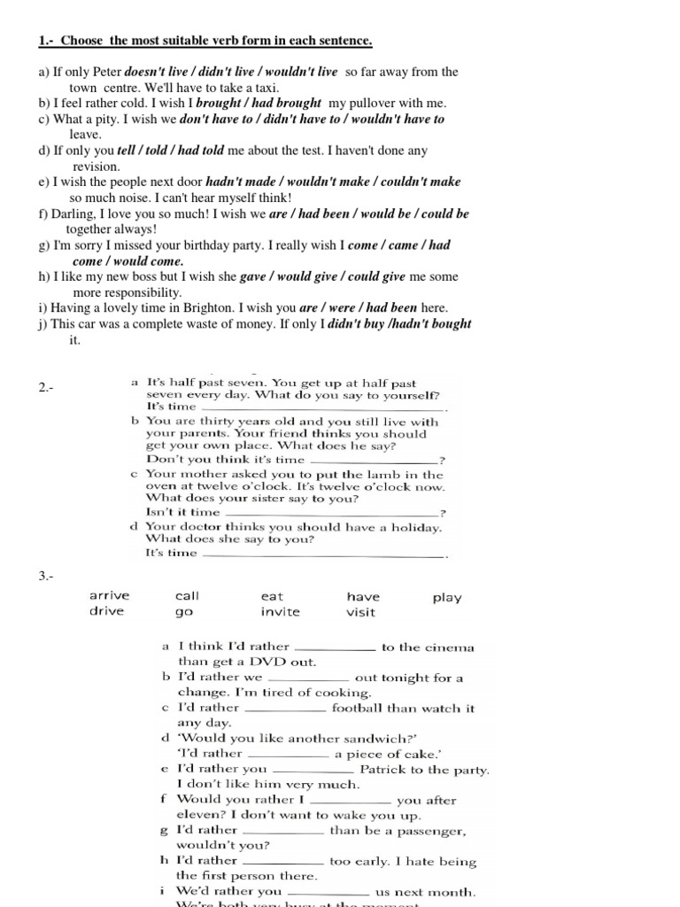 Hypothetical Verb Forms Worksheet | PDF