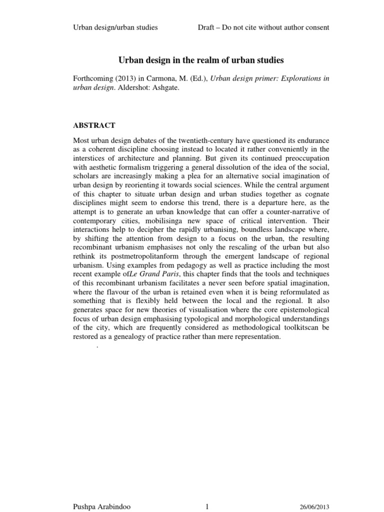 Urban Design in The Realm of Urban Studies | PDF | Urban Design ...