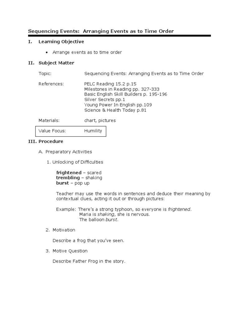 Reading Sequencing Events Arranging Events As To Time Order | PDF