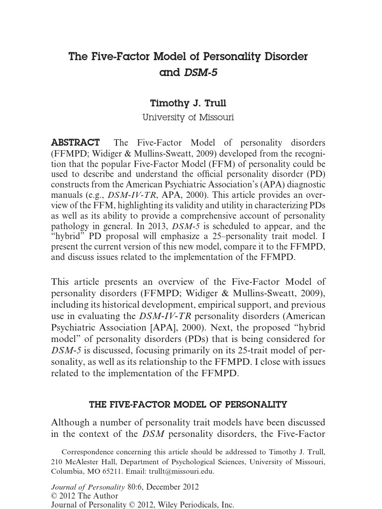 The Five-Factor Model of Personality Disorder and DSM-5 | PDF ...