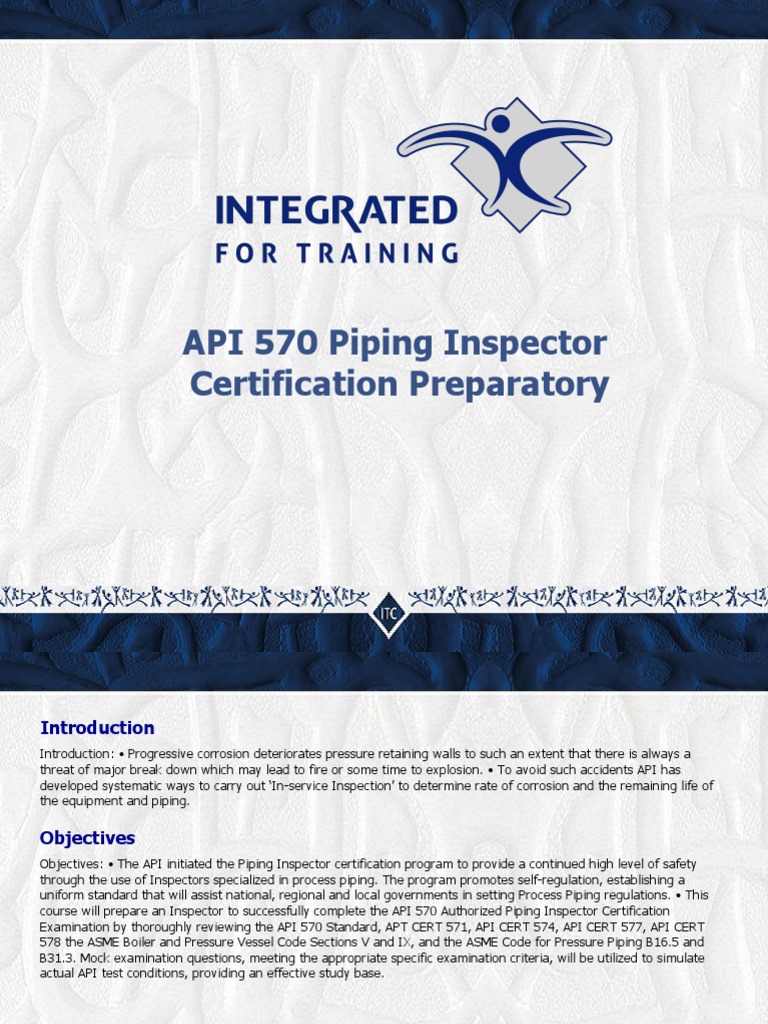 API 570 Piping Inspector Certification Preparatory | Pipe (Fluid ...