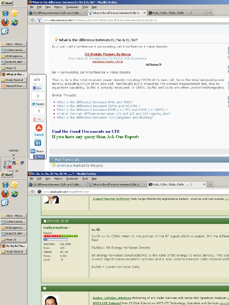 Difference Between EcIo and EcNo in Wcdma | PDF